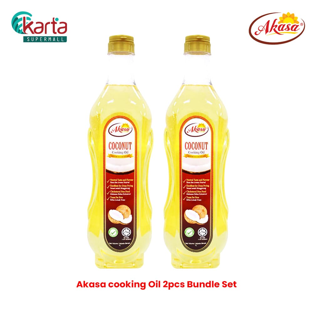 Akasa Coconut Cooking Oil 1L PET x 2 Bottles - Karta Supermall