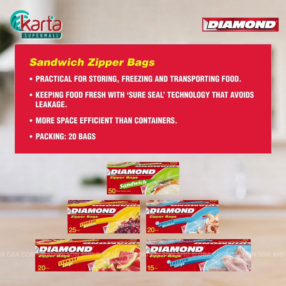 Diamond Zipper Bags Large Storage (20s) - Karta Supermall