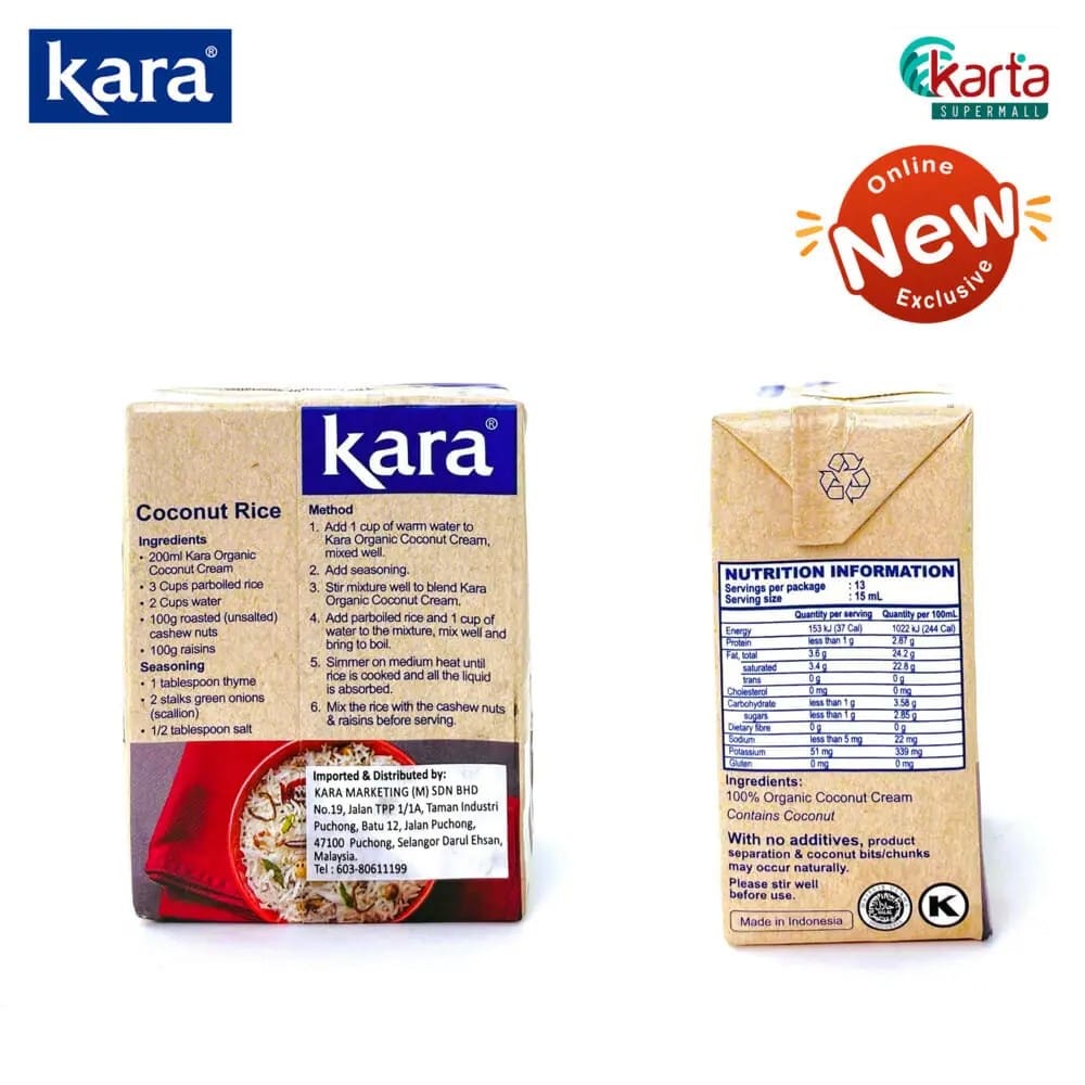 KARA Organic Coconut Cream 200ml x 6 Packs - Karta Supermall