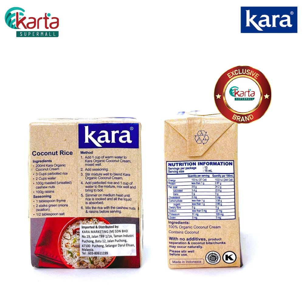 KARA Organic Coconut Cream 25 x 200ml (1X CARTON) - Karta Supermall