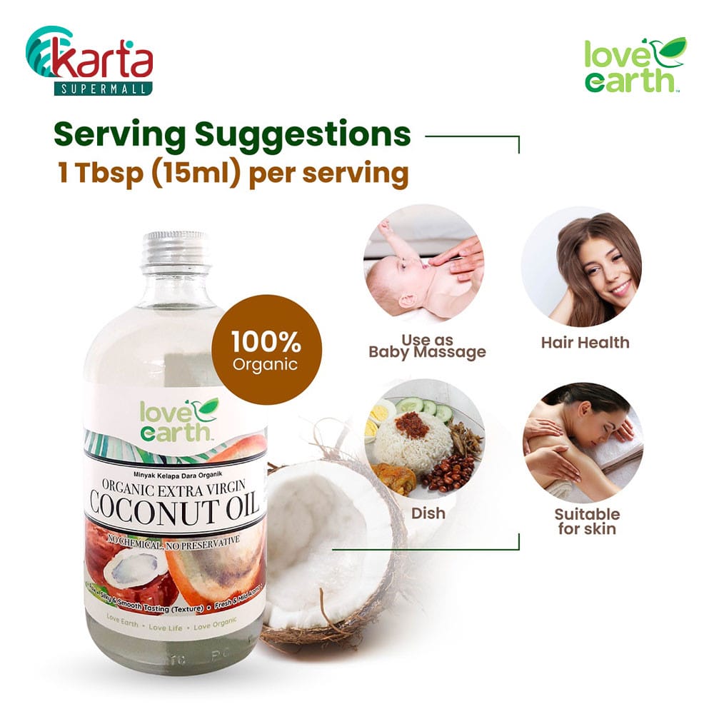 Love Earth Organic Extra Virgin Coconut Oil 480ml - Karta Supermall