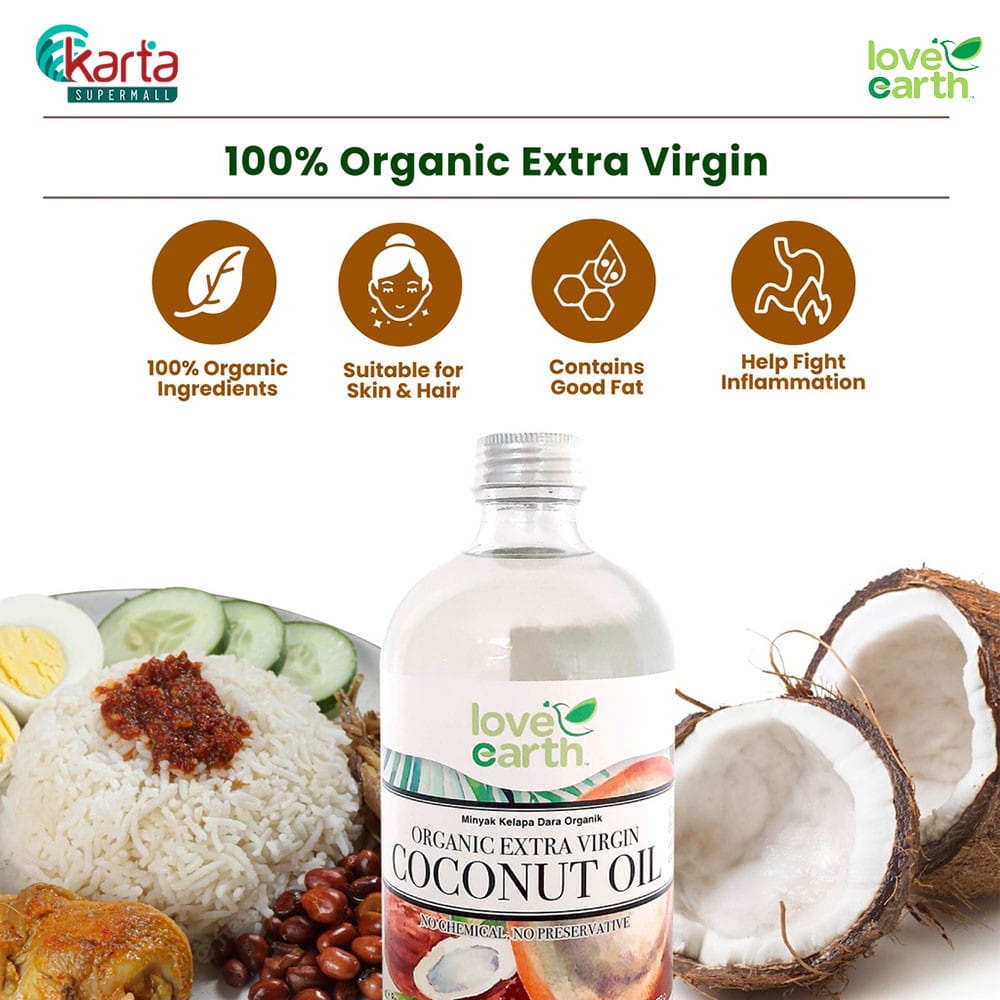 Love Earth Organic Extra Virgin Coconut Oil 480ml - Karta Supermall