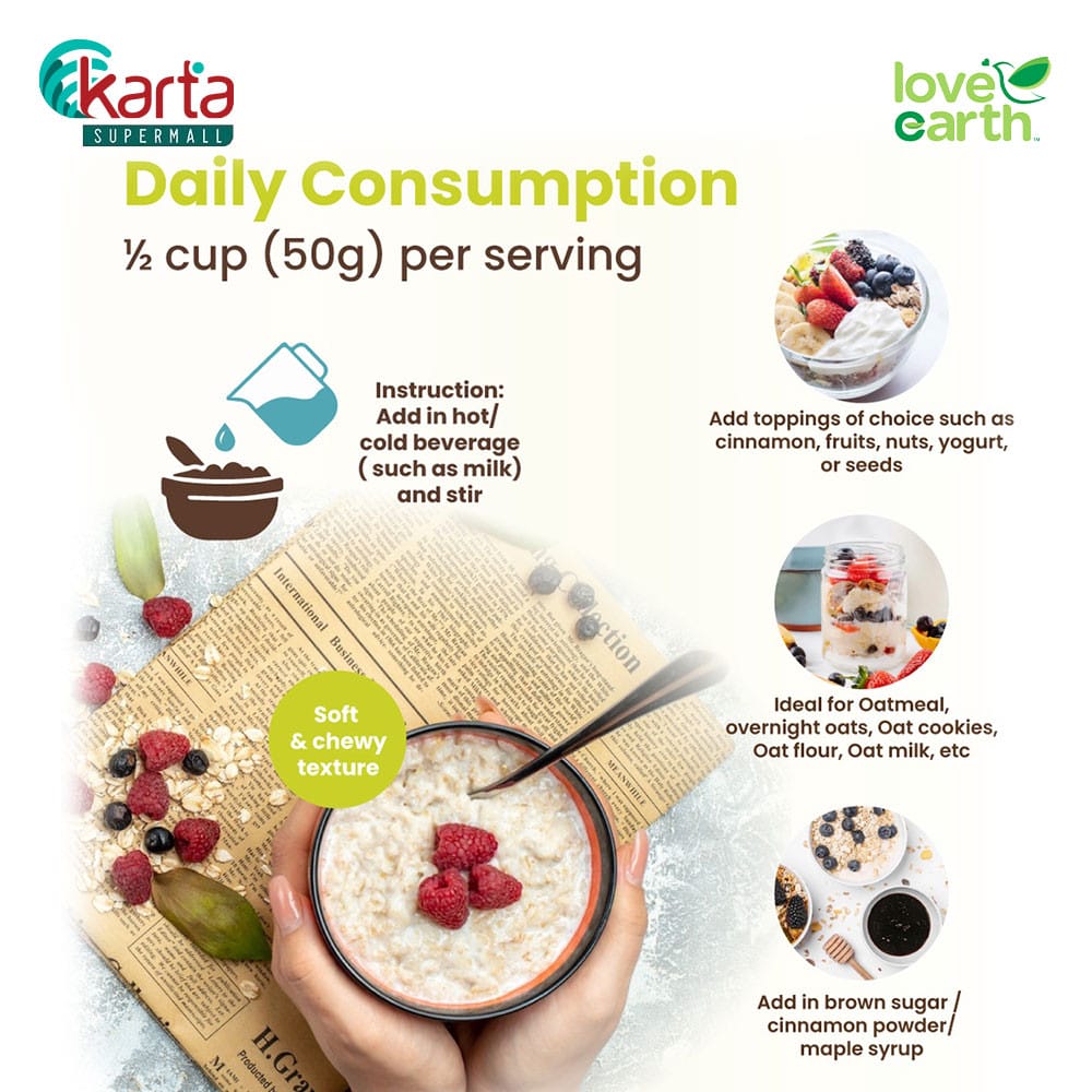 Love Earth Organic Regular Rolled Oat 400g - Karta Supermall