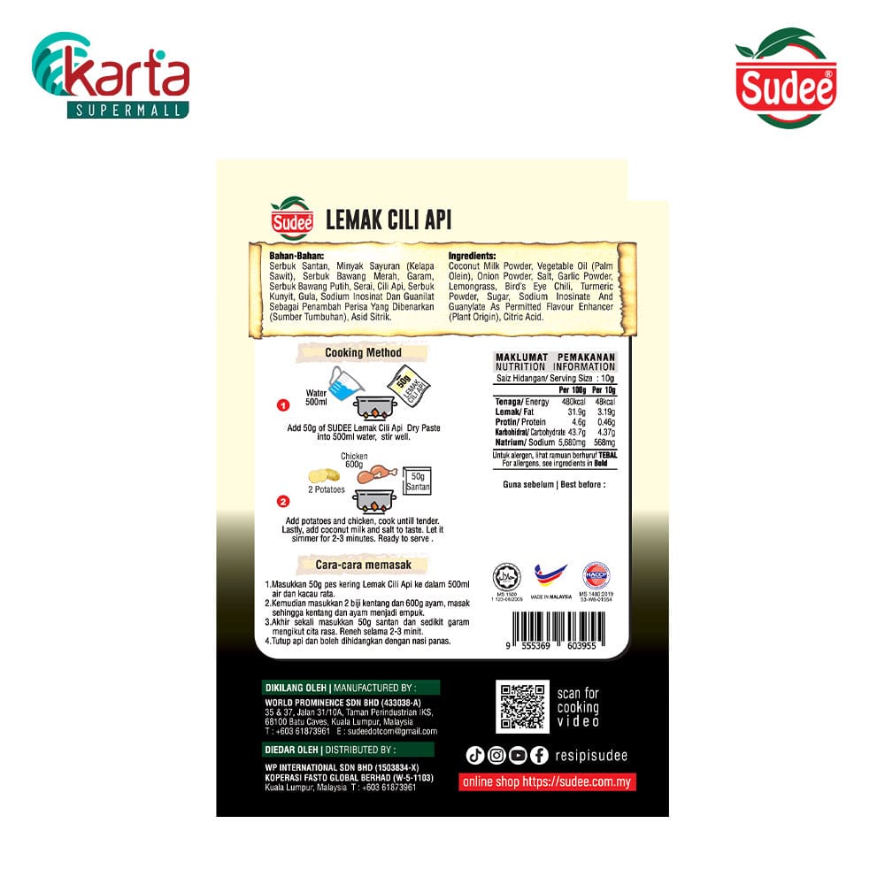 Sudee Masak Lemak Cili Api Paste 50g (HALAL) - Karta Supermall