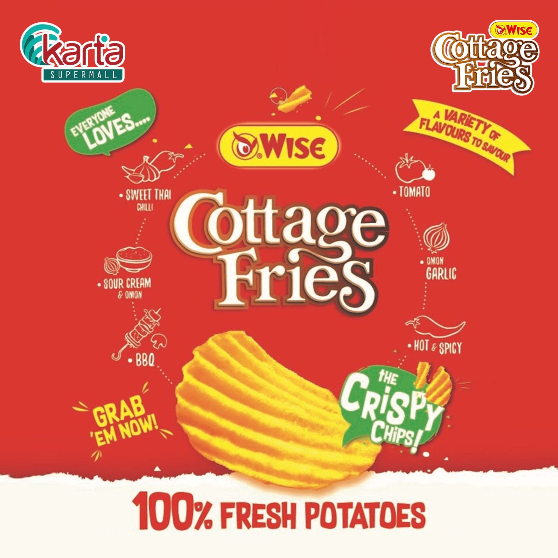 Wise Cottage Fries BBQ Flavour Potato Chips 90g - Karta Supermall